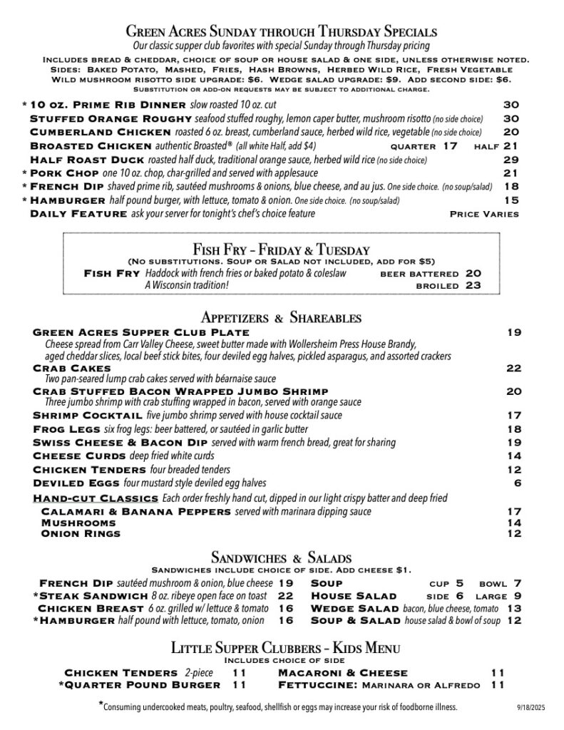 Menus – Green Acres